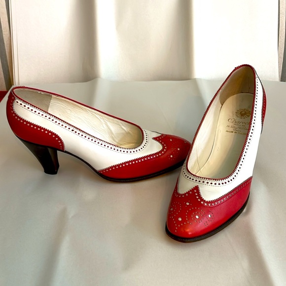 Charvet | Shoes | Charvet Vintage Leather Wingtip Heels Red And White ...